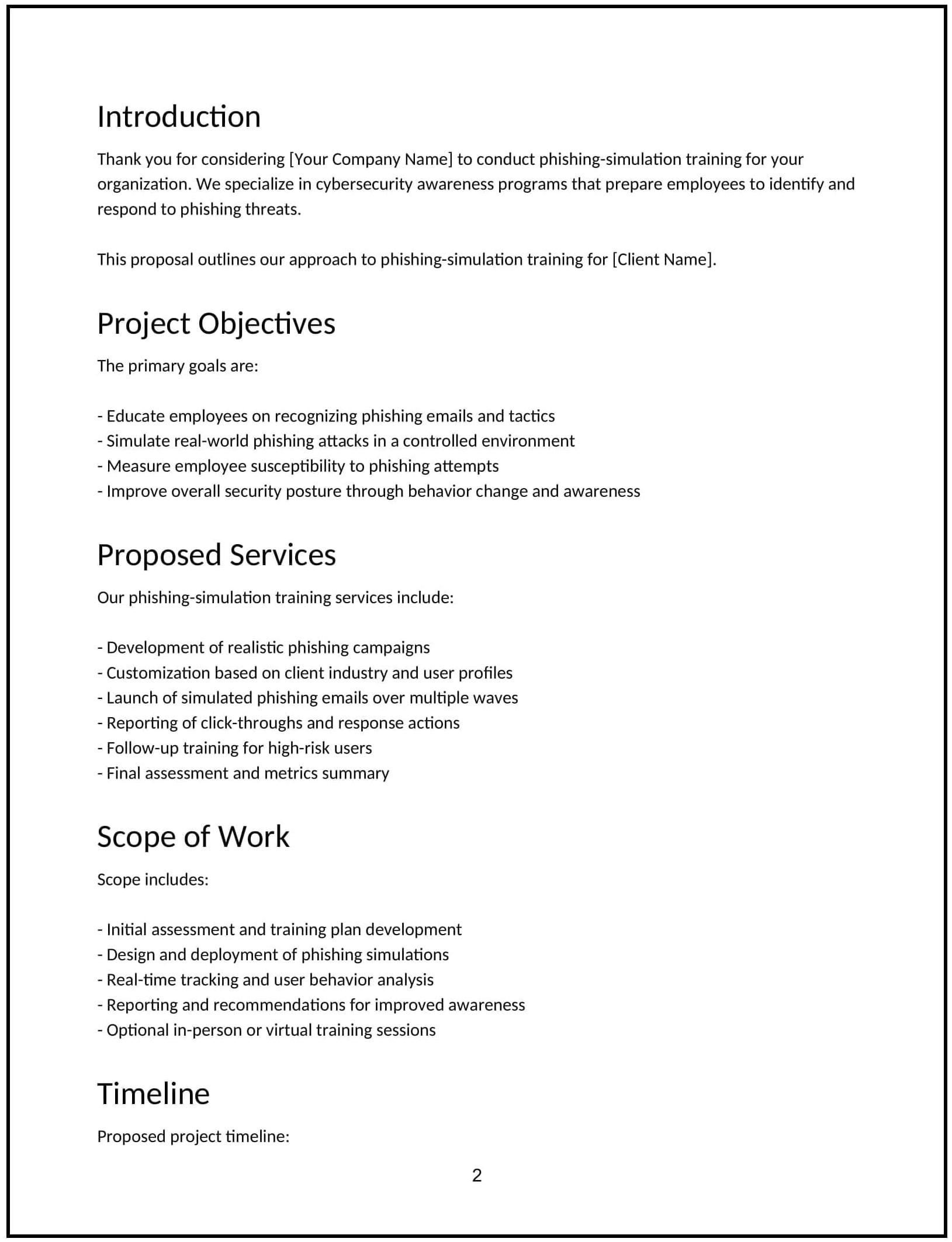 Phishing simulation training proposal: Free template