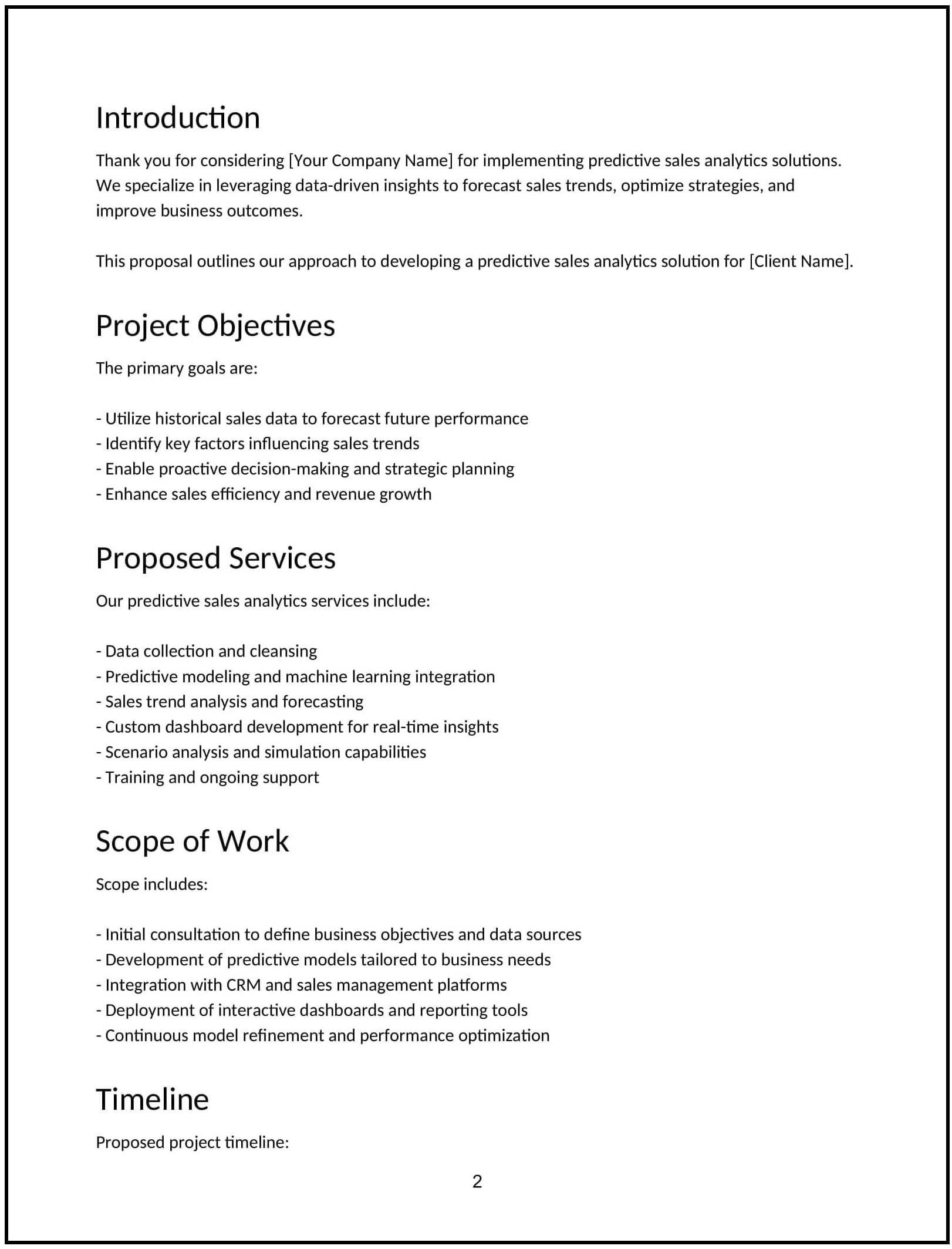 Predictive sales analytics proposal: Free template