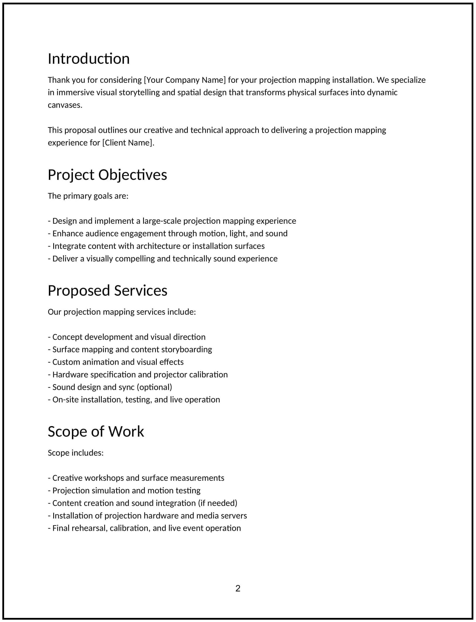 Projection mapping installation proposal: Free template