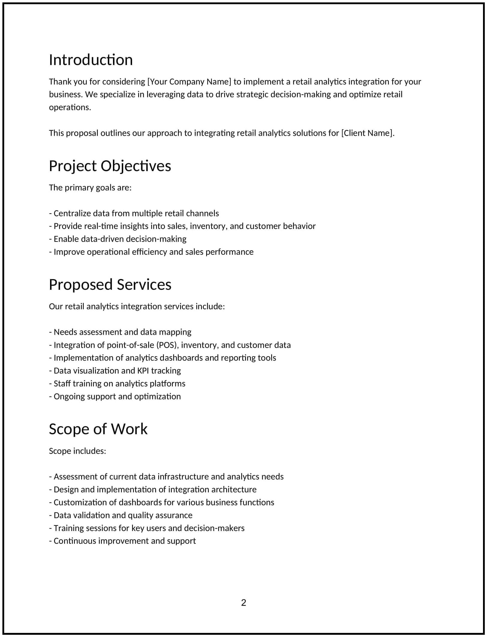 Retail analytics integration proposal: Free template