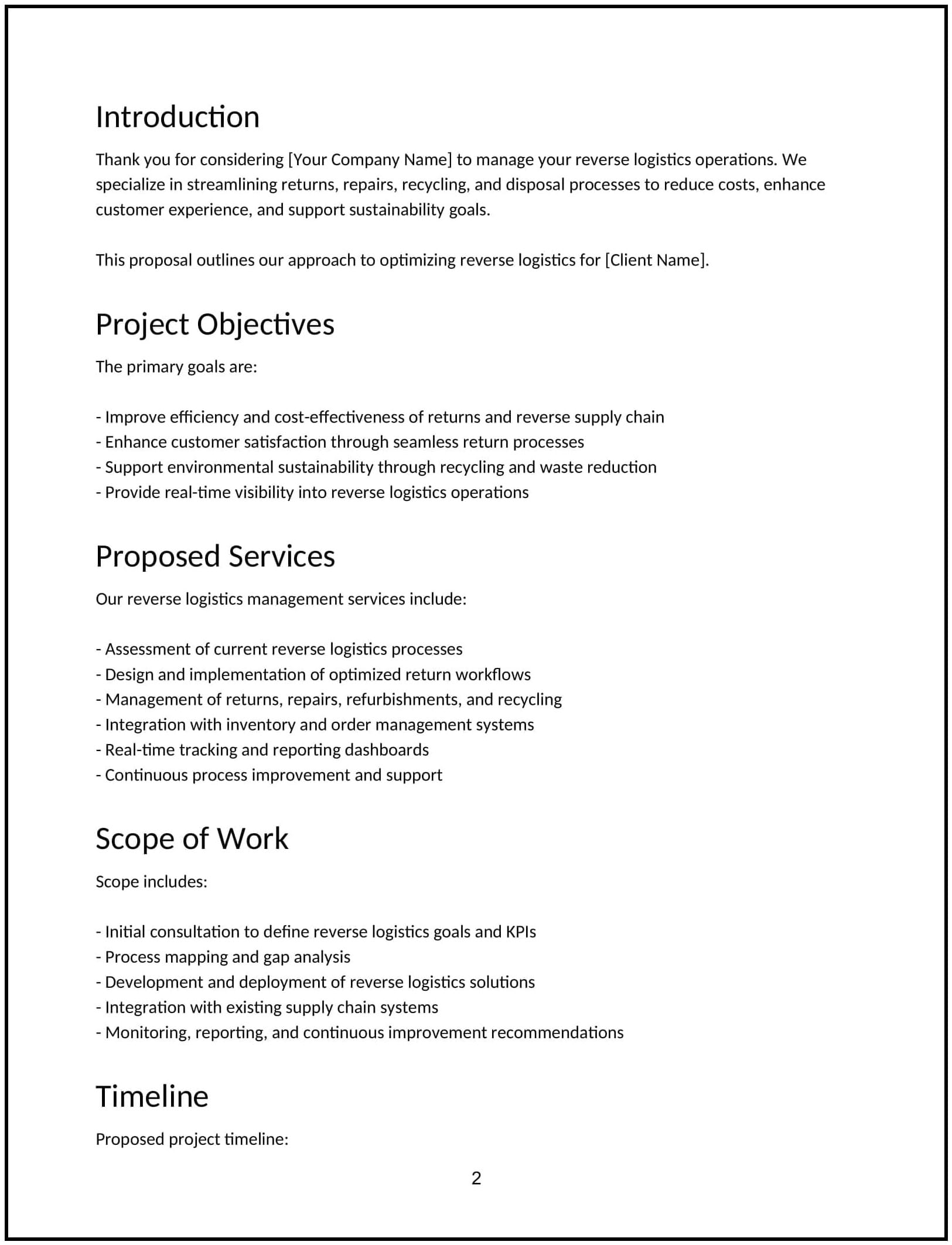 Reverse logistics management proposal: Free template