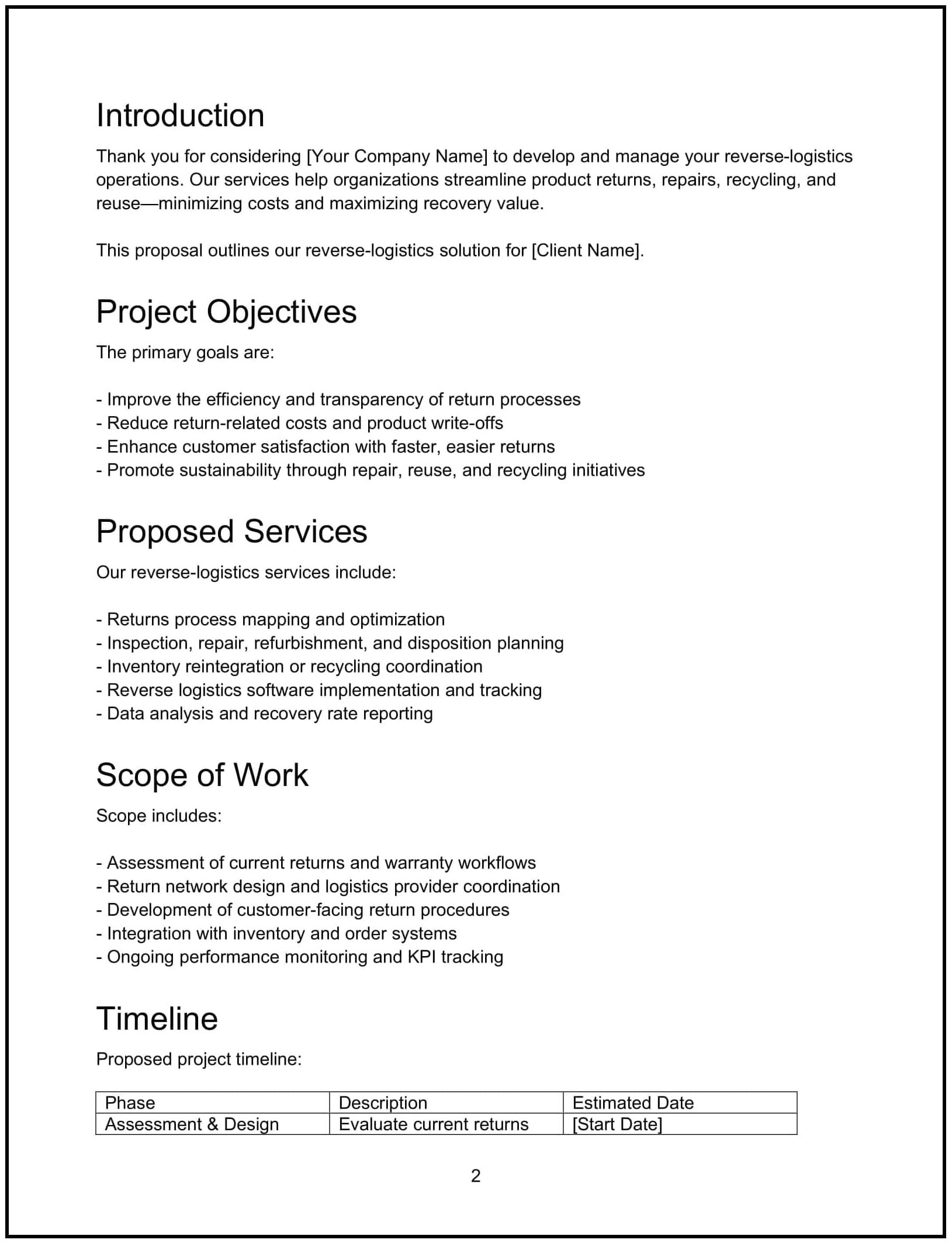 Reverse logistics proposal: Free template