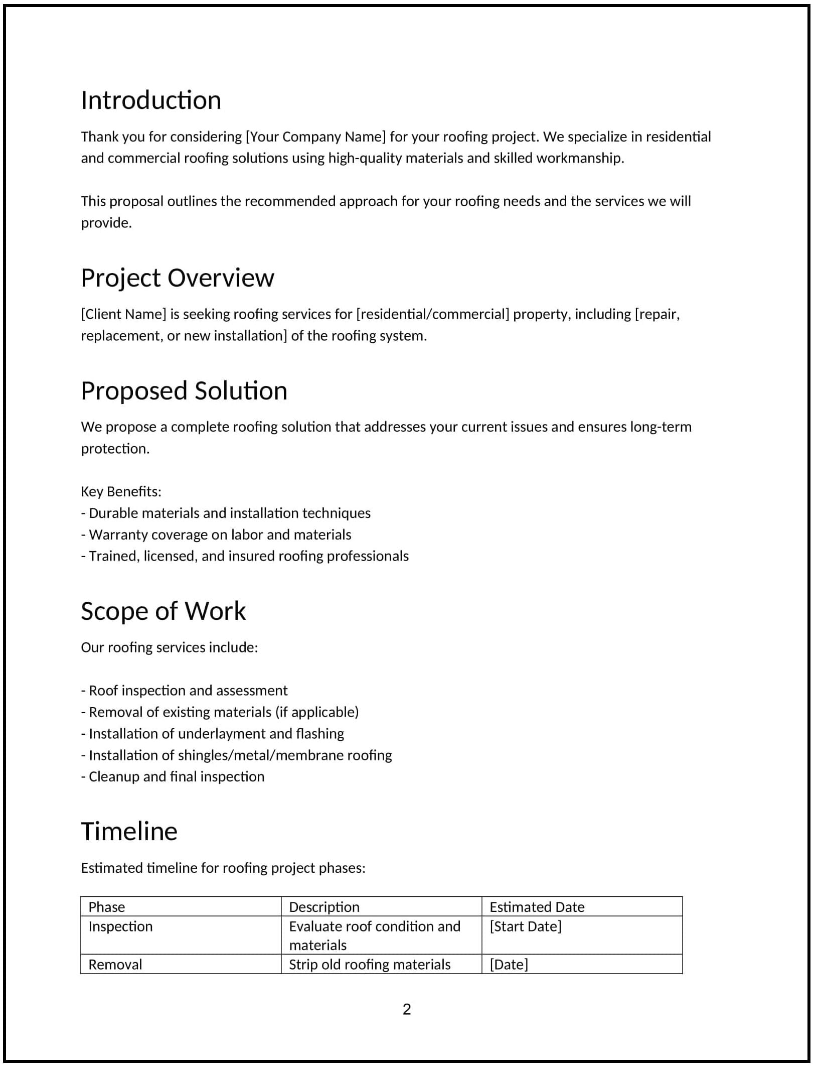 Roofing proposal: Free template