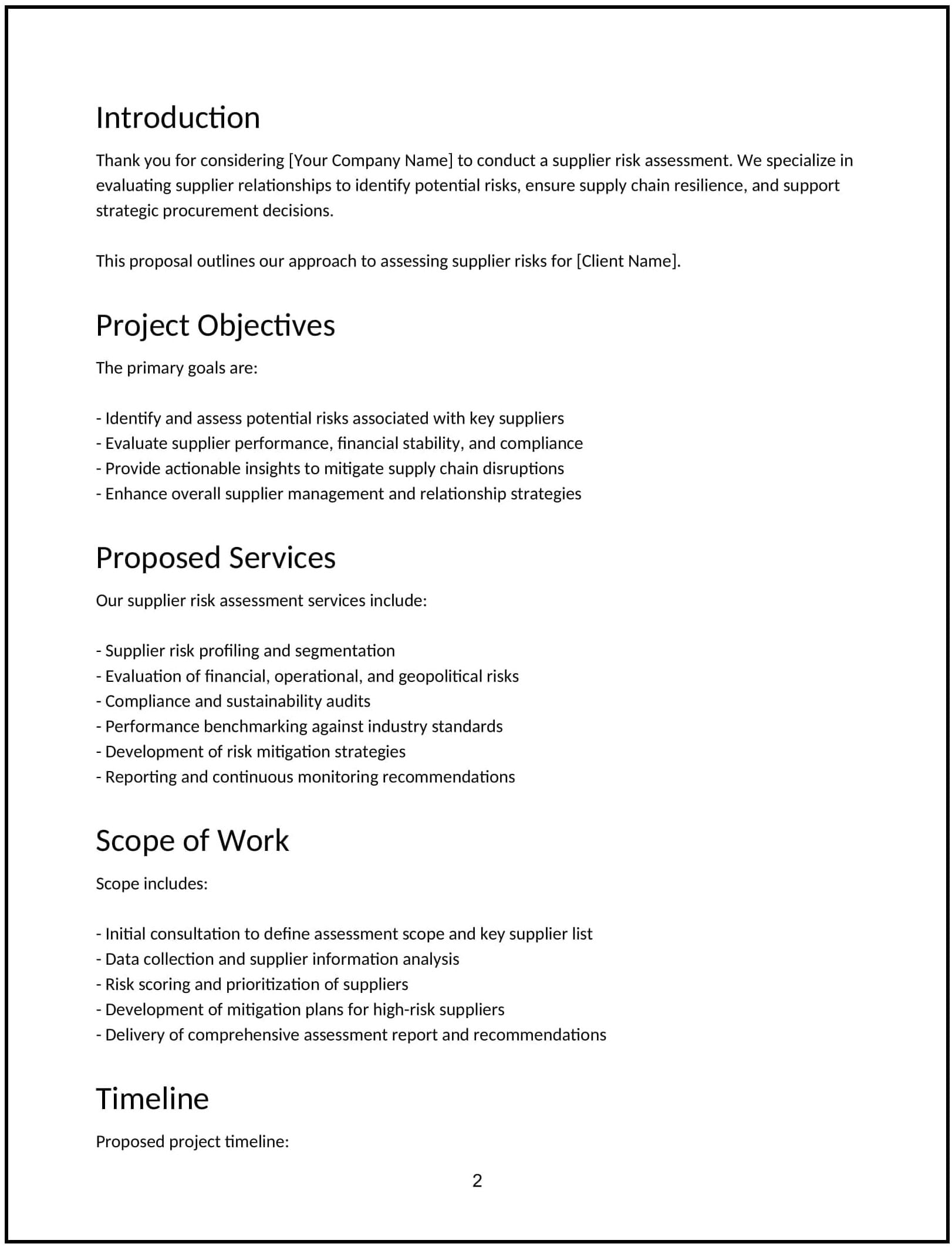 Supplier risk assessment proposal: Free template