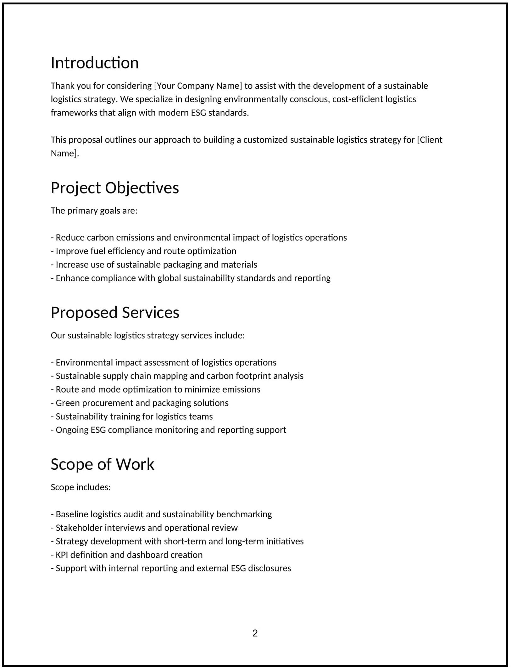 Sustainable logistics strategy proposal: Free template