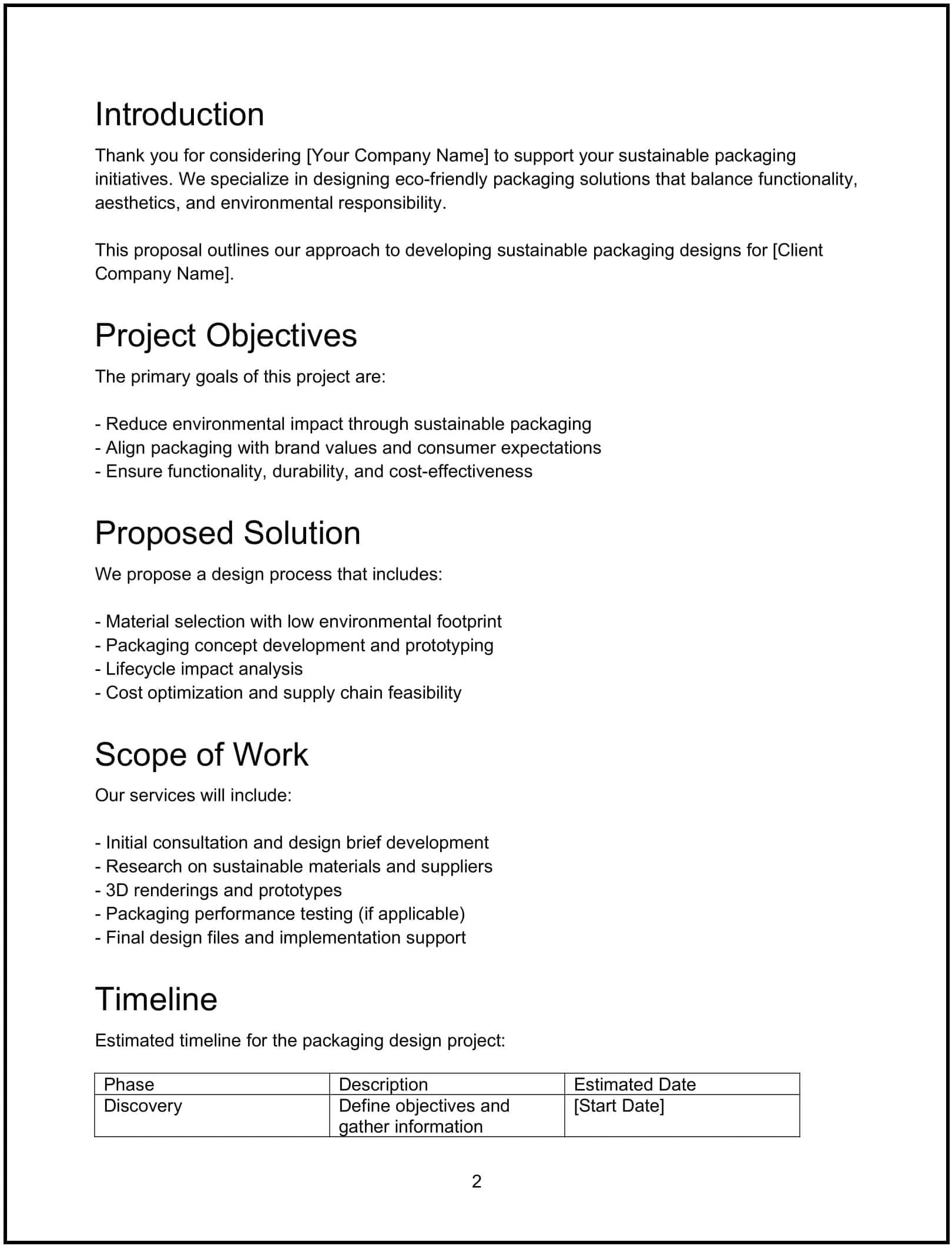 Sustainable packaging design proposal: Free template
