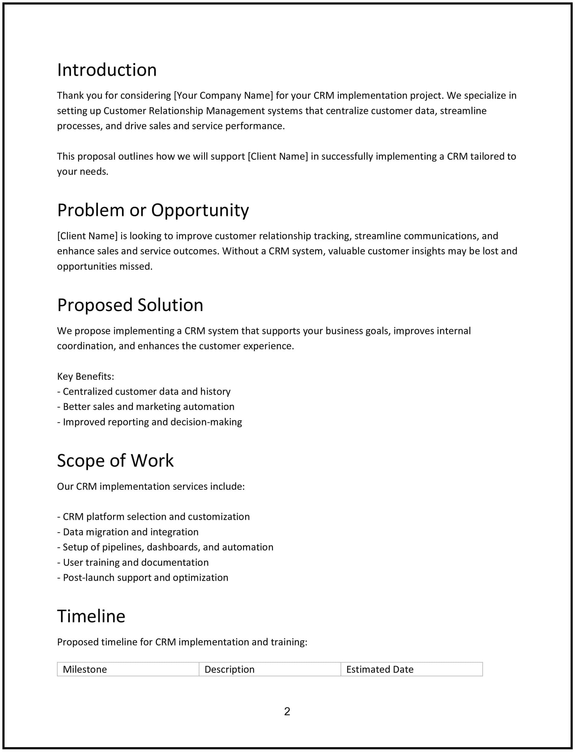 CRM implementation proposal: Free template