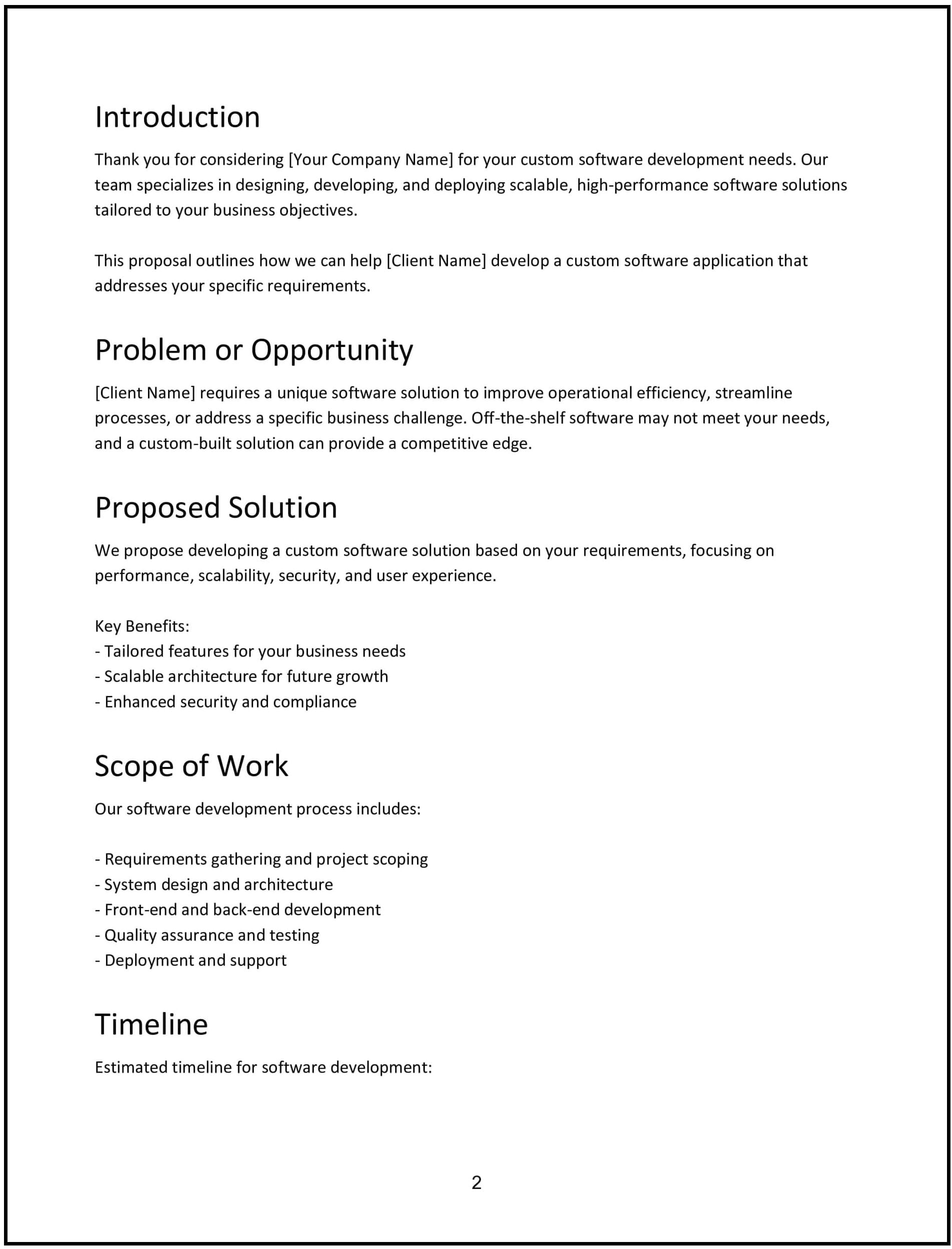 Custom software development proposal: Free template