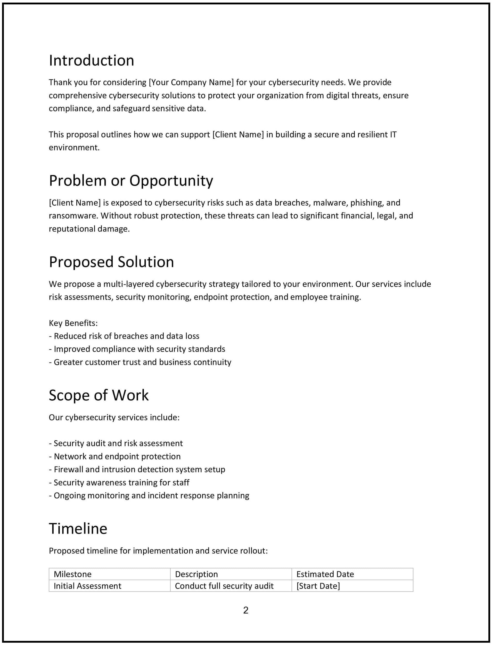 Cybersecurity services proposal: Free template