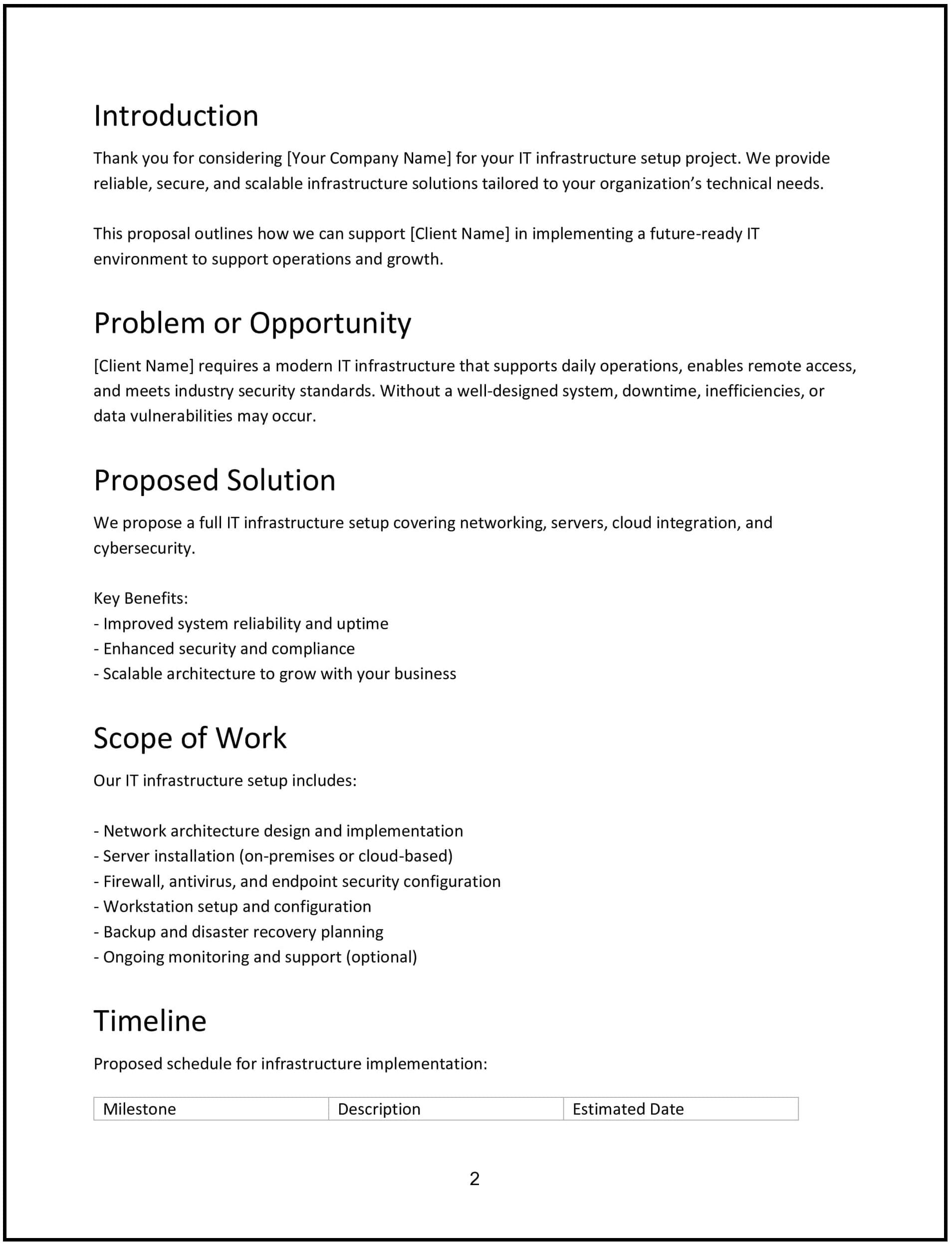 IT infrastructure setup proposal: Free template