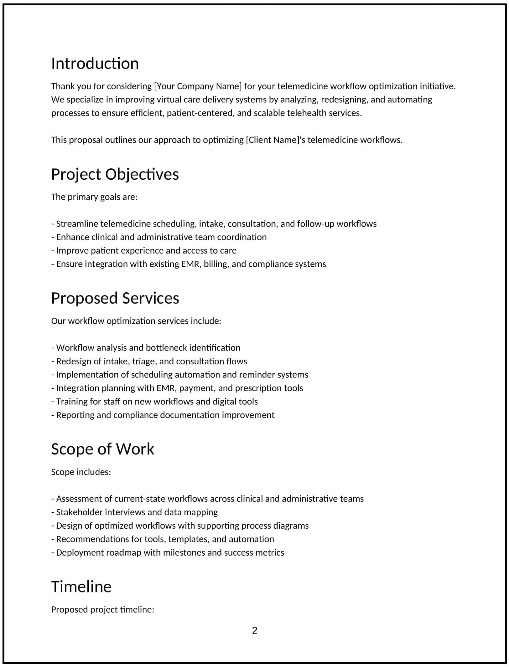 Telemedicine workflow optimization proposal: Free template