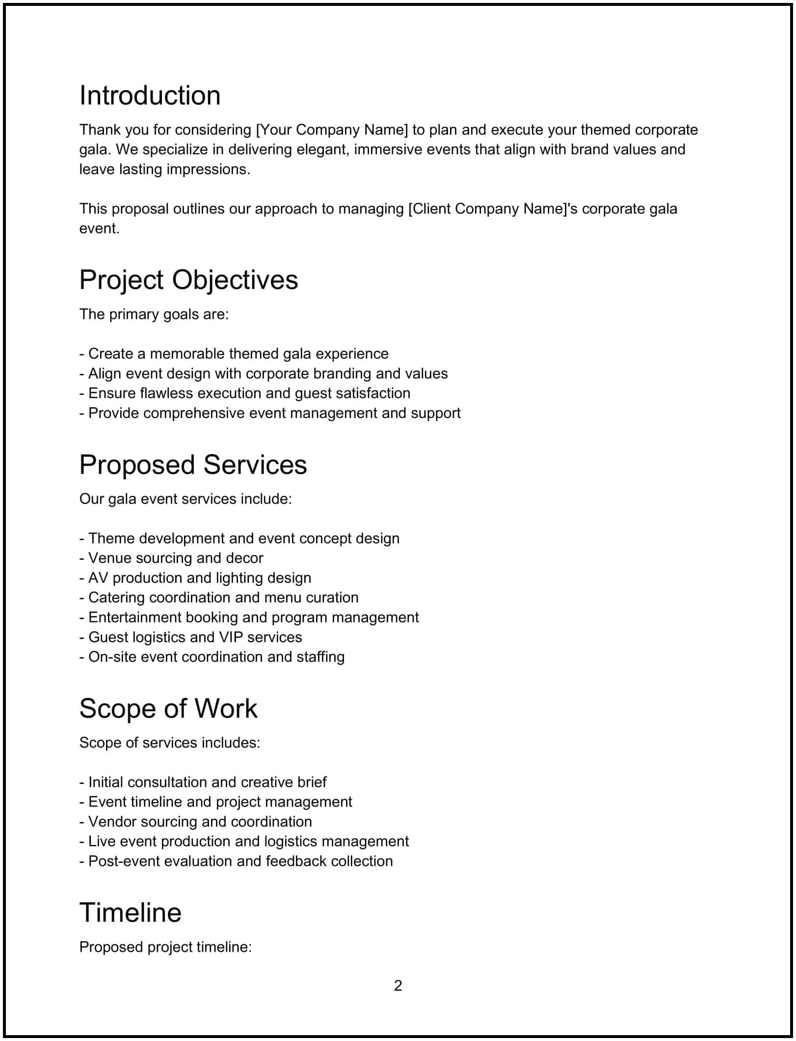 Themed corporate gala proposal: Free template