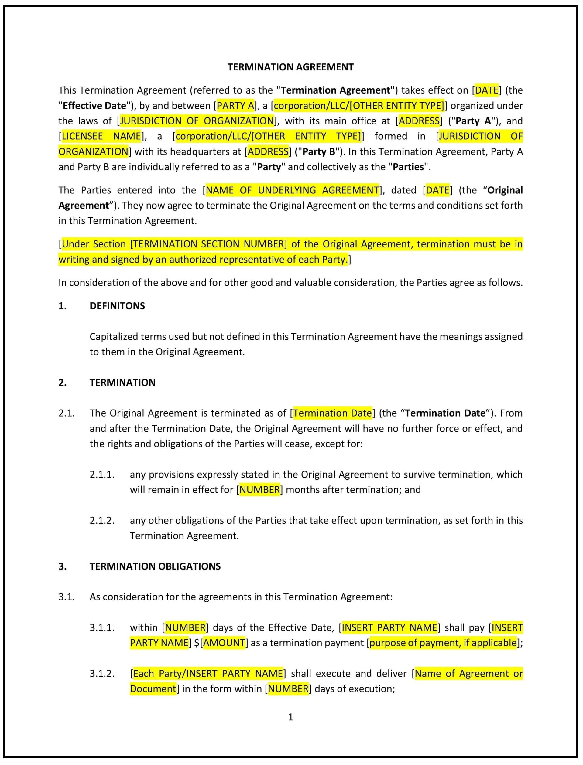 Termination Agreement (Pennsylvania): Free template