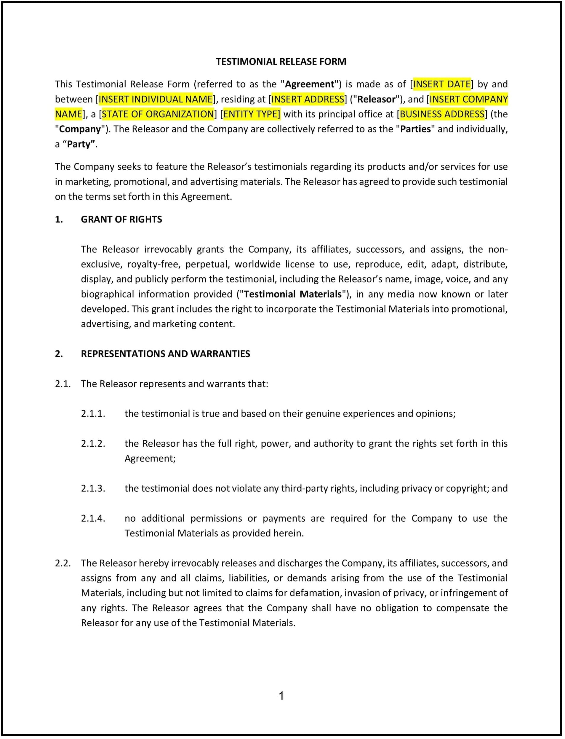 Testimonial Release Form (Montana): Free template