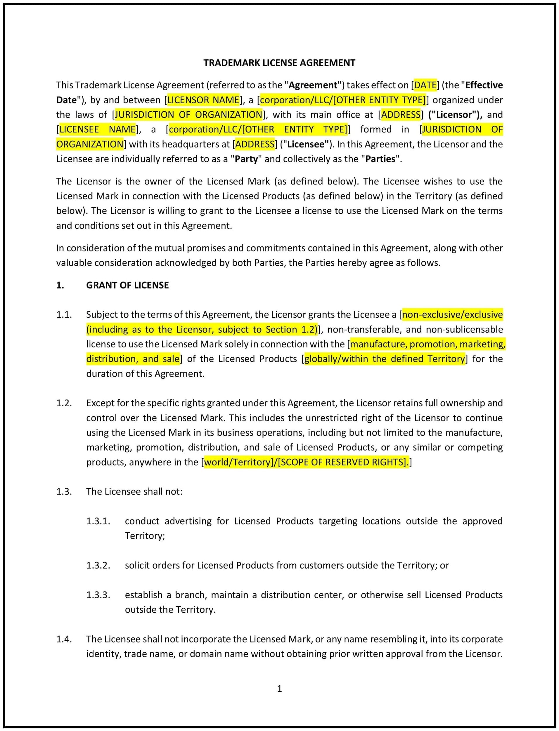 Trademark License Agreement (Pro-Licensor) (Wisconsin): Free template