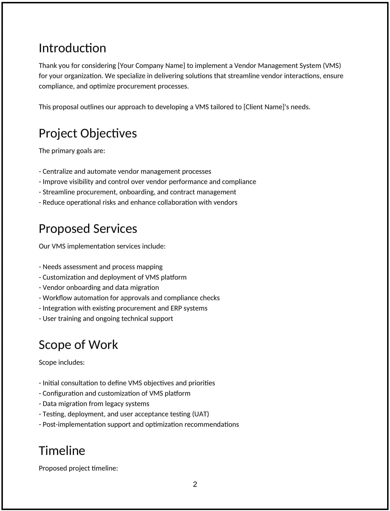 Vendor management system proposal: Free template