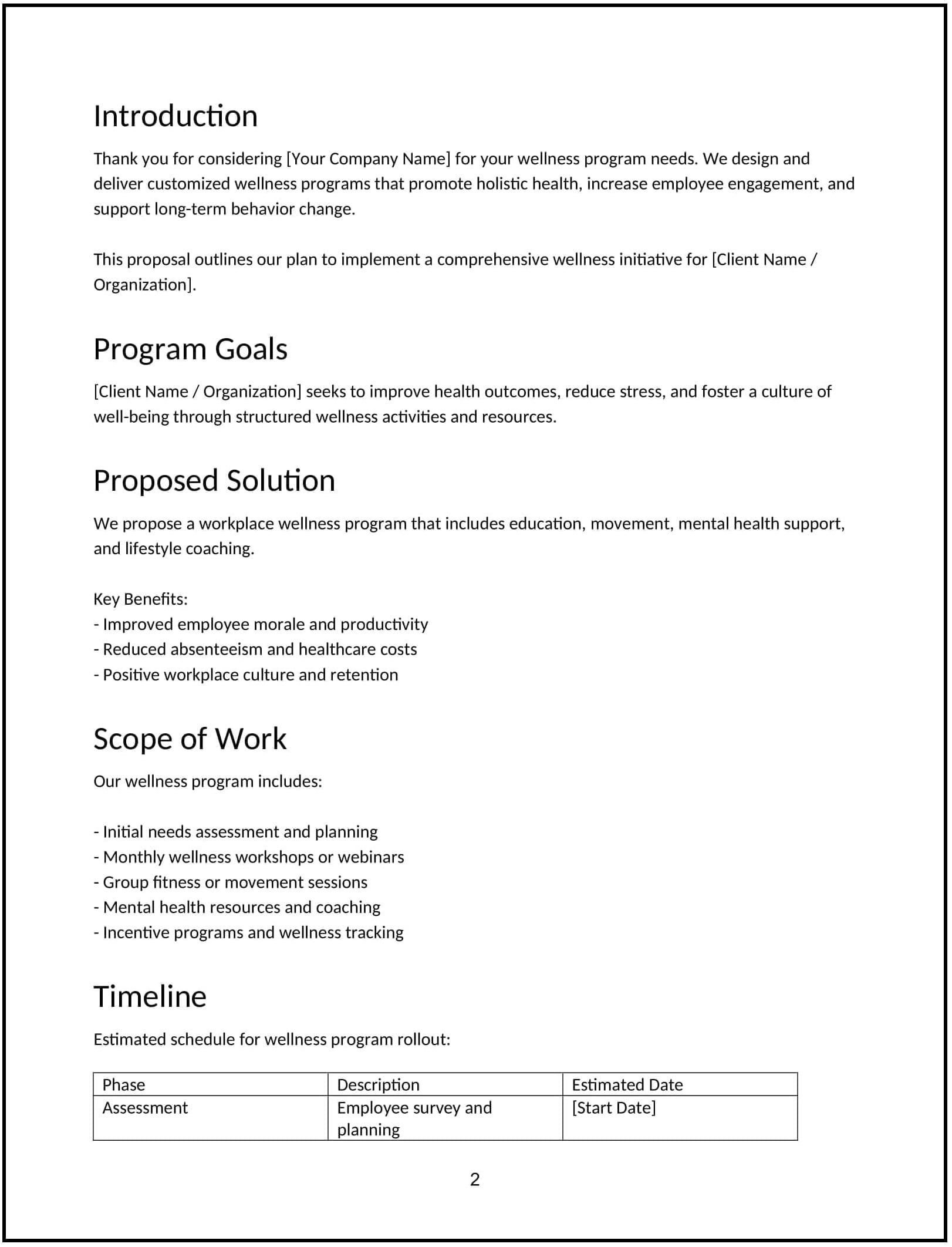 Wellness program proposal: Free template