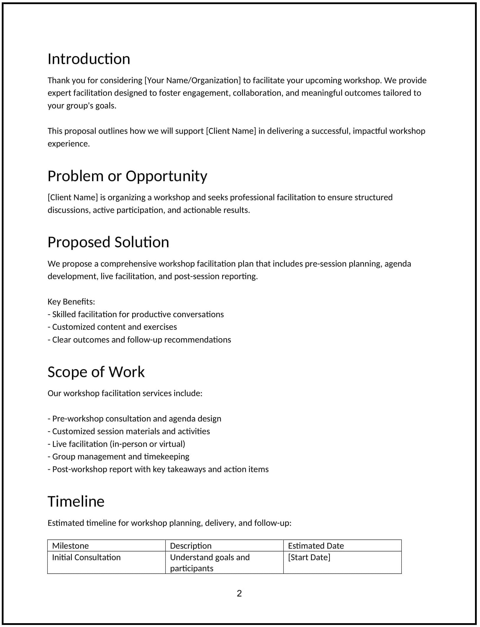 Workshop facilitation proposal: Free template
