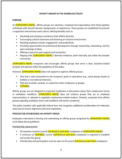 Affinity groups in the workplace (Nebraska): Free template