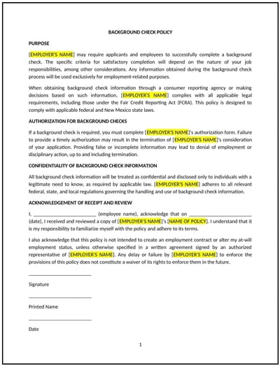 Background check policy (New Mexico): Free template