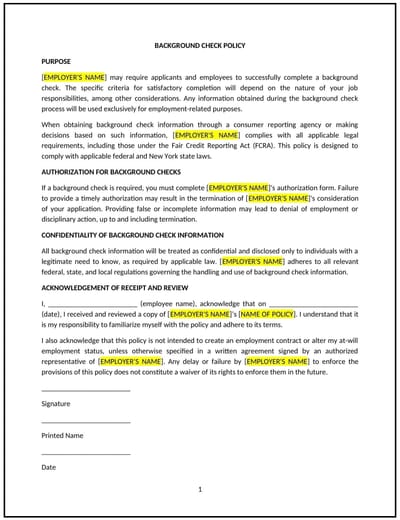 Background check policy (New York): Free template