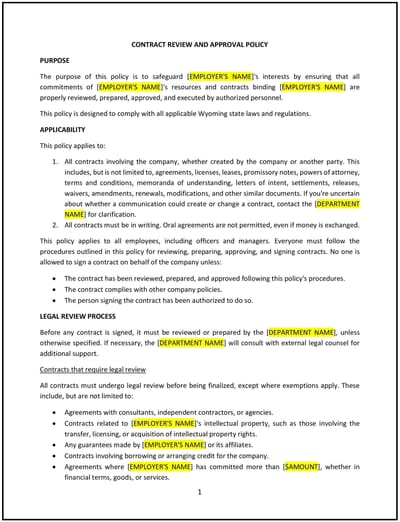 Contract review and approval policy (Wyoming): Free template