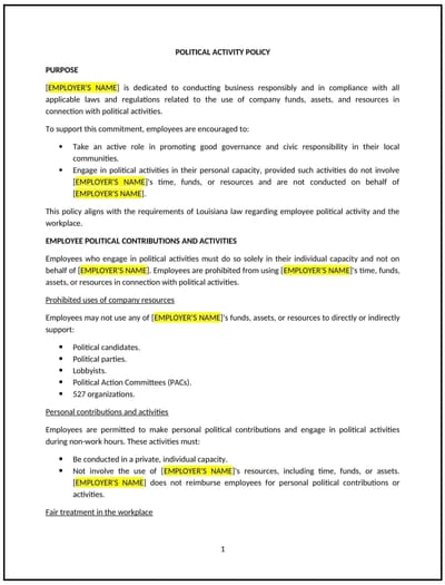 Political activity policy (Louisiana): Free template