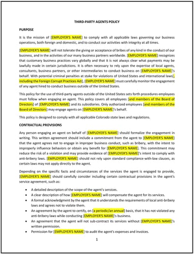 Third-party agents policy (Colorado): Free template