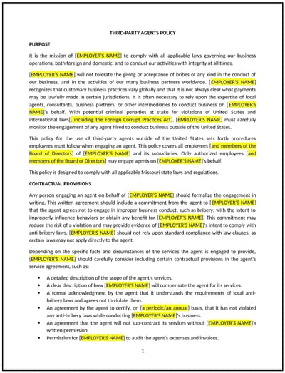 Third-party agents policy (Missouri): Free template