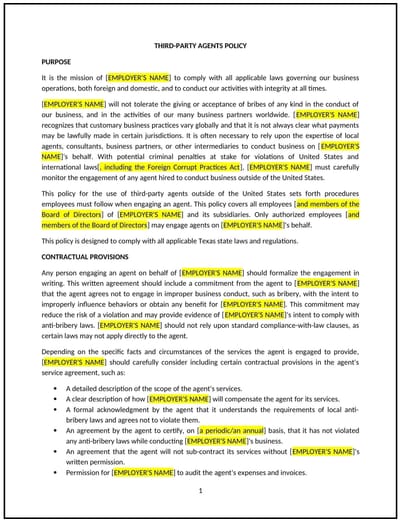 Third party agents policy (Texas): Free template
