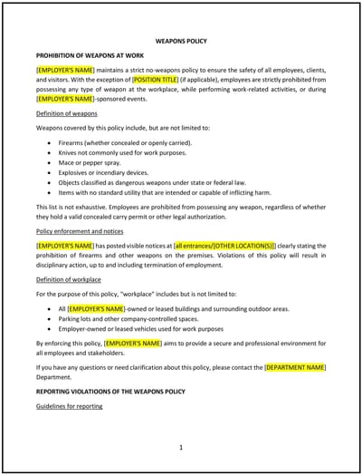 Weapons policy (Florida): Free template