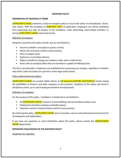 Weapons policy (New York): Free template