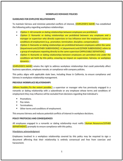 Workplace romance policy (California): Free template