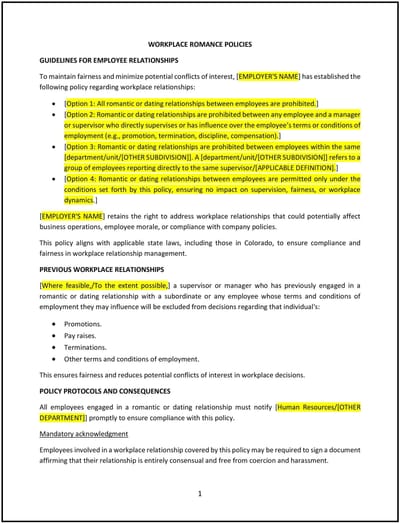 Workplace romance policy (Colorado): Free template