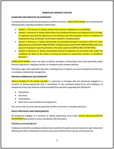 Workplace romance policy (Virginia): Free template