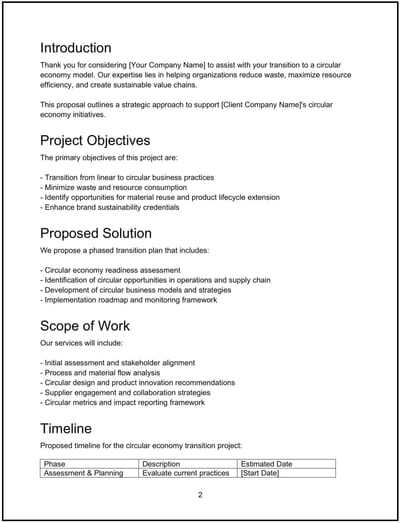 Circular economy transition proposal: Free template