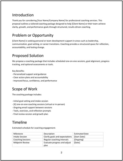 Coaching package proposal: Free template