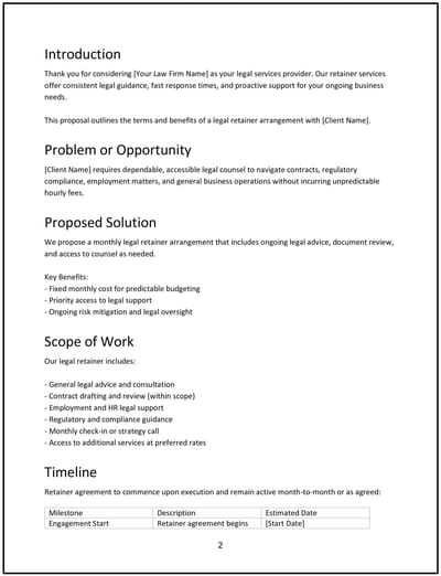 Legal retainer proposal: Free template