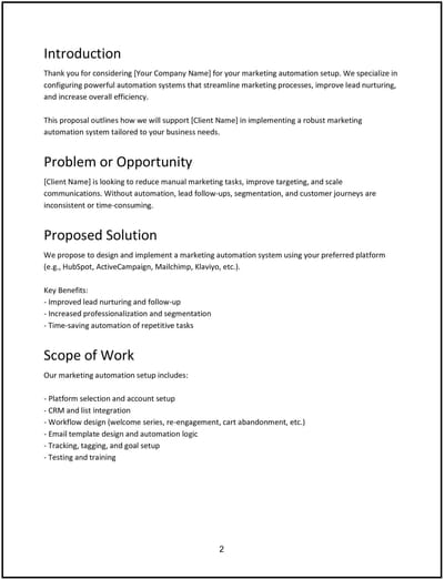Marketing automation setup proposal: Free template