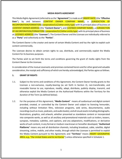 Media Rights Agreement (Oregon): Free template