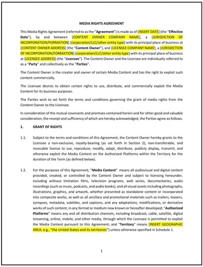 Media Rights Agreement (Tennessee): Free template