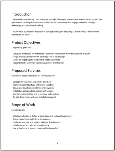 Sensor-based installation art proposal: Free template