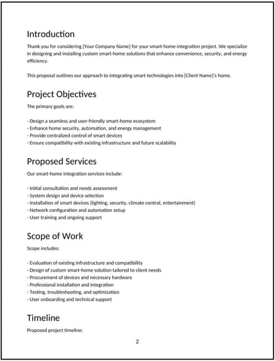 Smart-home integration proposal: Free template