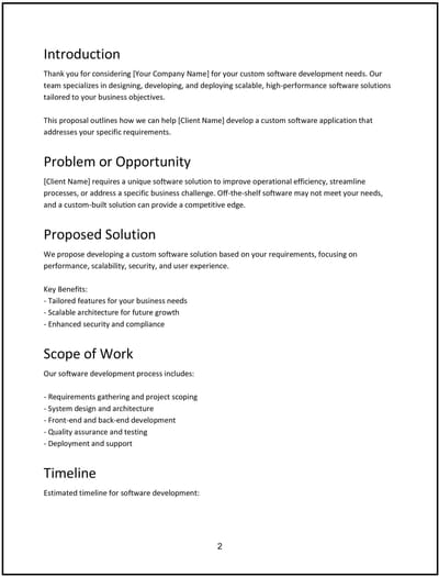 Custom software development proposal: Free template