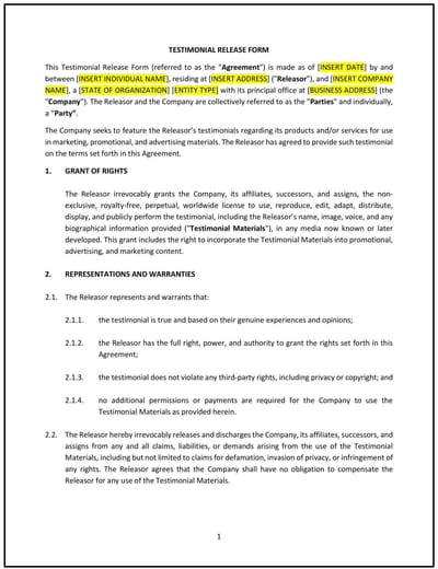 Testimonial Release Form (South Dakota): Free template