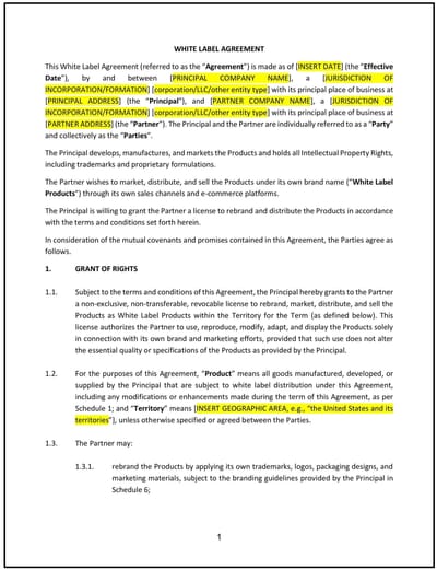 White Label Agreement (Montana): Free template