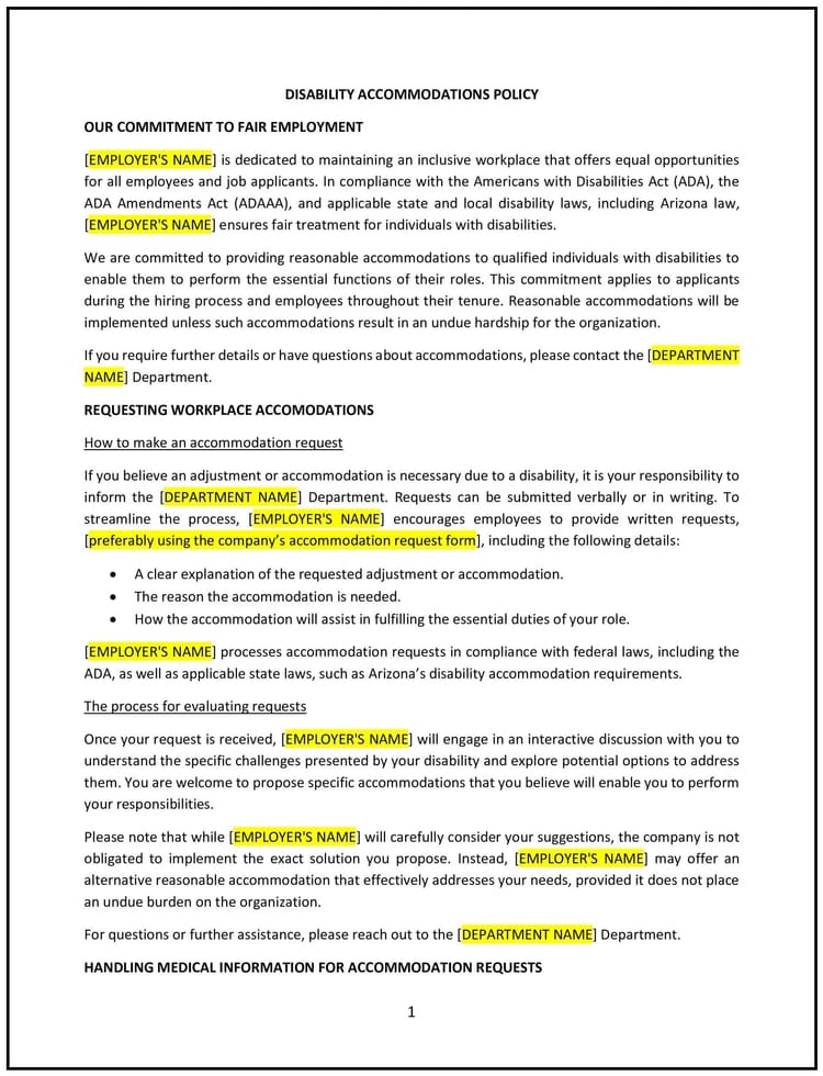 Disability accommodations policy (Arizona): Free template