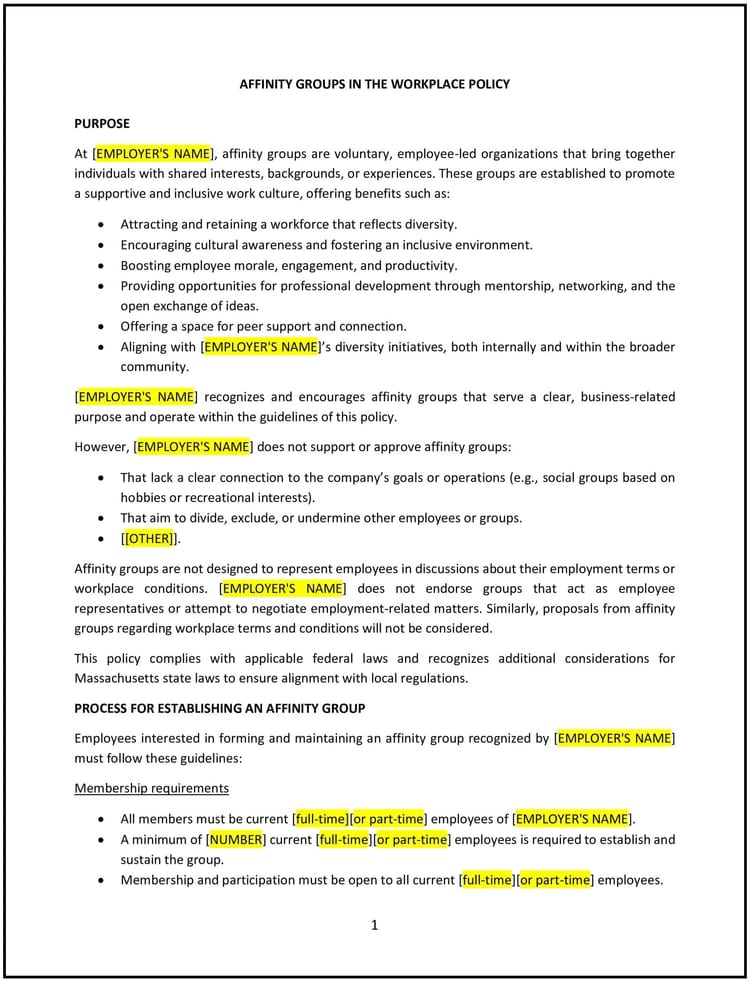 Affinity groups in the workplace policy (Massachusetts): Free template