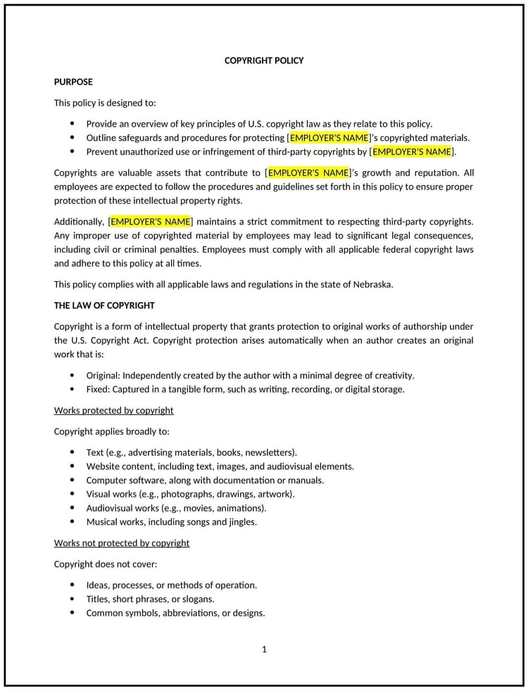Copyright policy (Nebraska): Free template