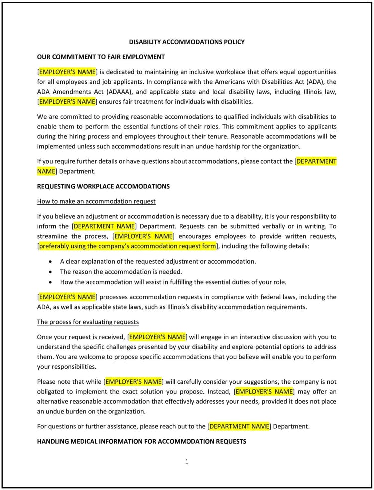 Disability accommodations policy (Illinois): Free template